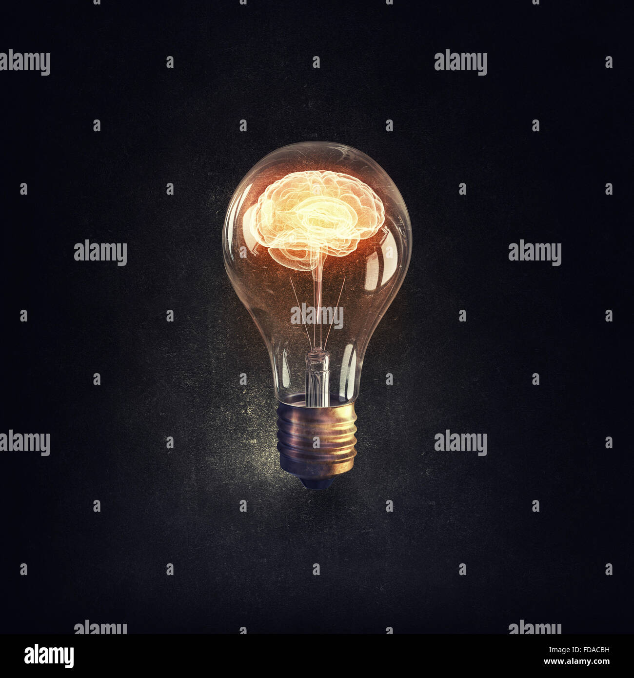 Human brain glowing inside of light bulb on dark background Stock Photo ...
