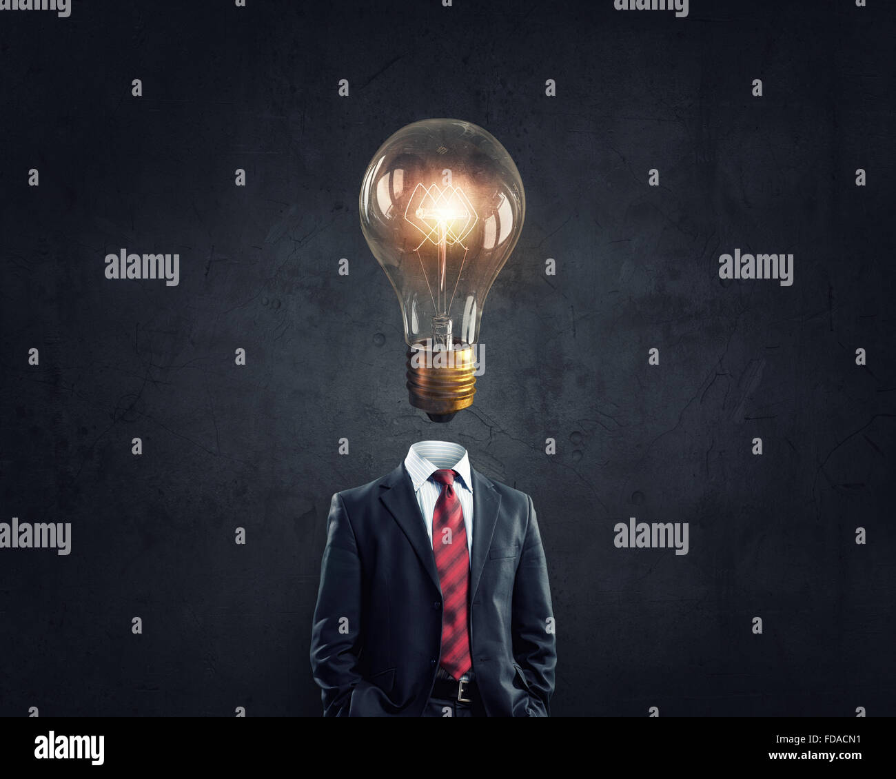 Unrecognizable businessman with light bulb instead of head Stock Photo ...