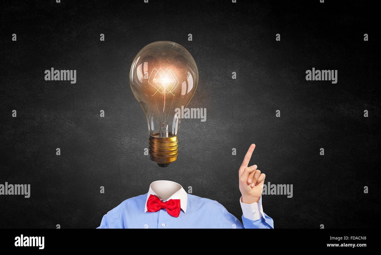 Unrecognizable businessman with light bulb instead of head Stock Photo ...