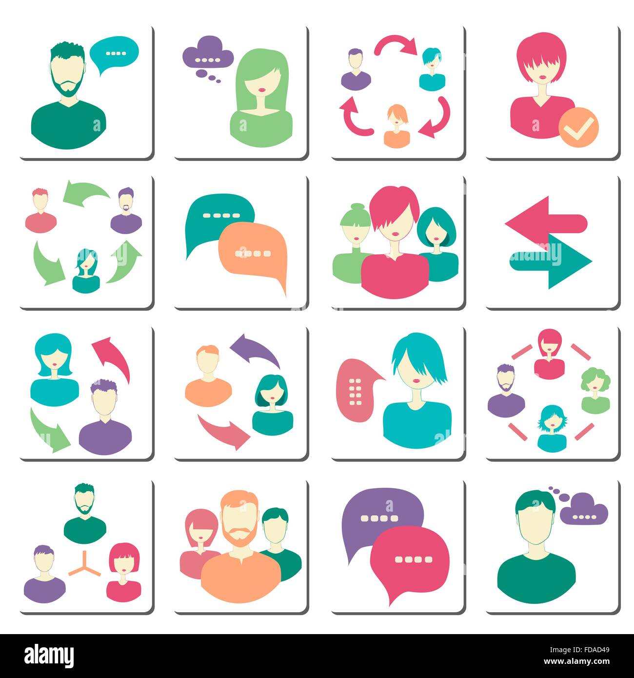 Communication icons set with man and woman abstract avatars. Social ...