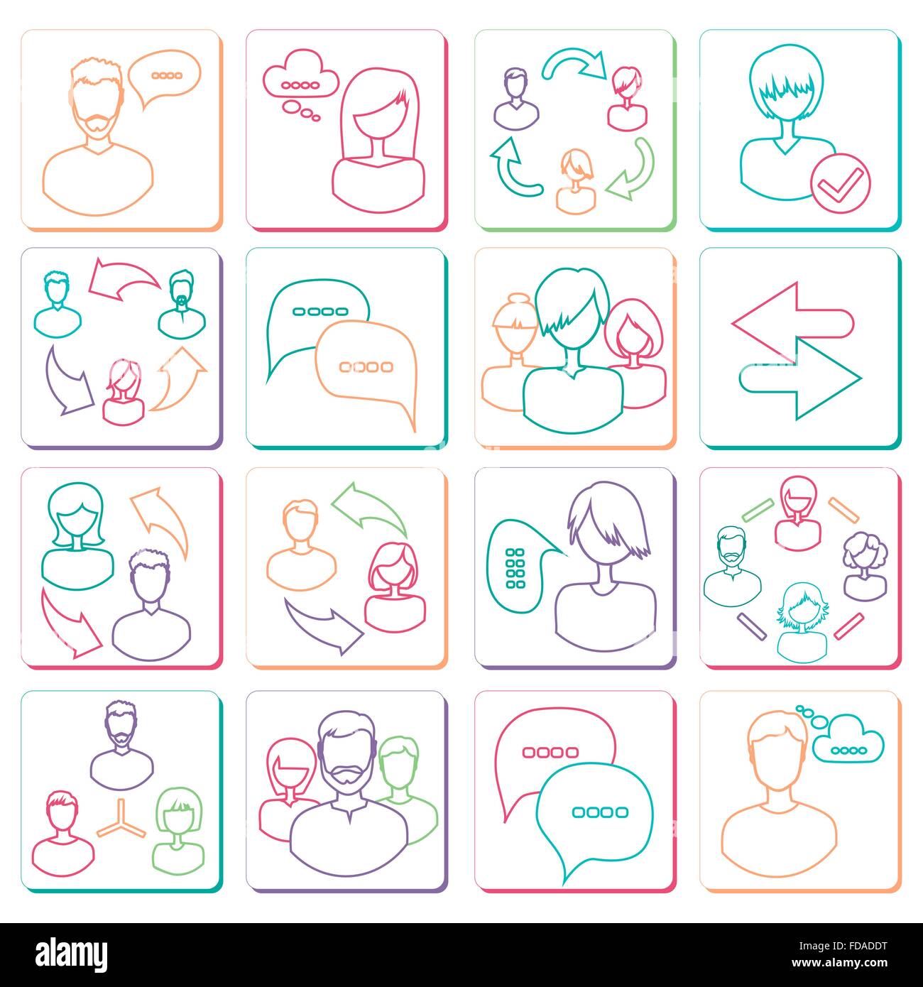 Communication icons set with man and woman abstract linear avatars ...