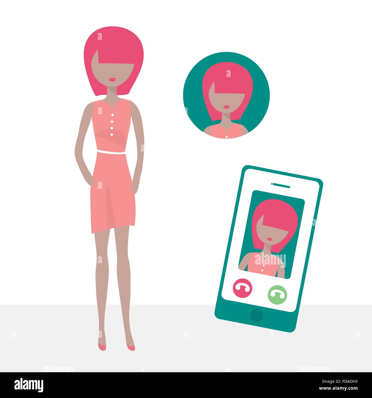 Female character icon in flat design style. Internet communication via ...