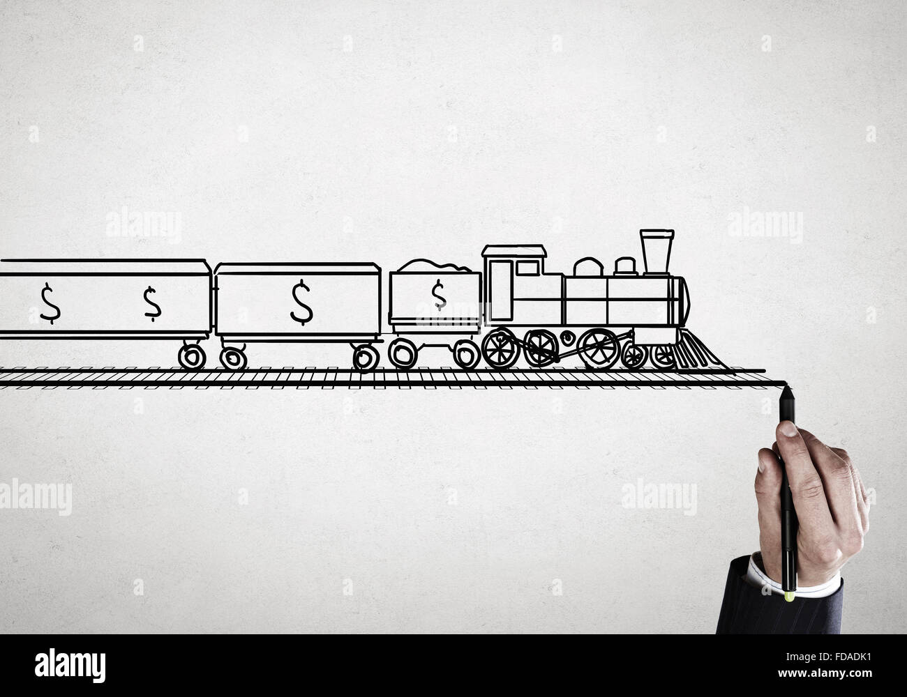 Close up of male hand drawing transportation train Stock Photo - Alamy