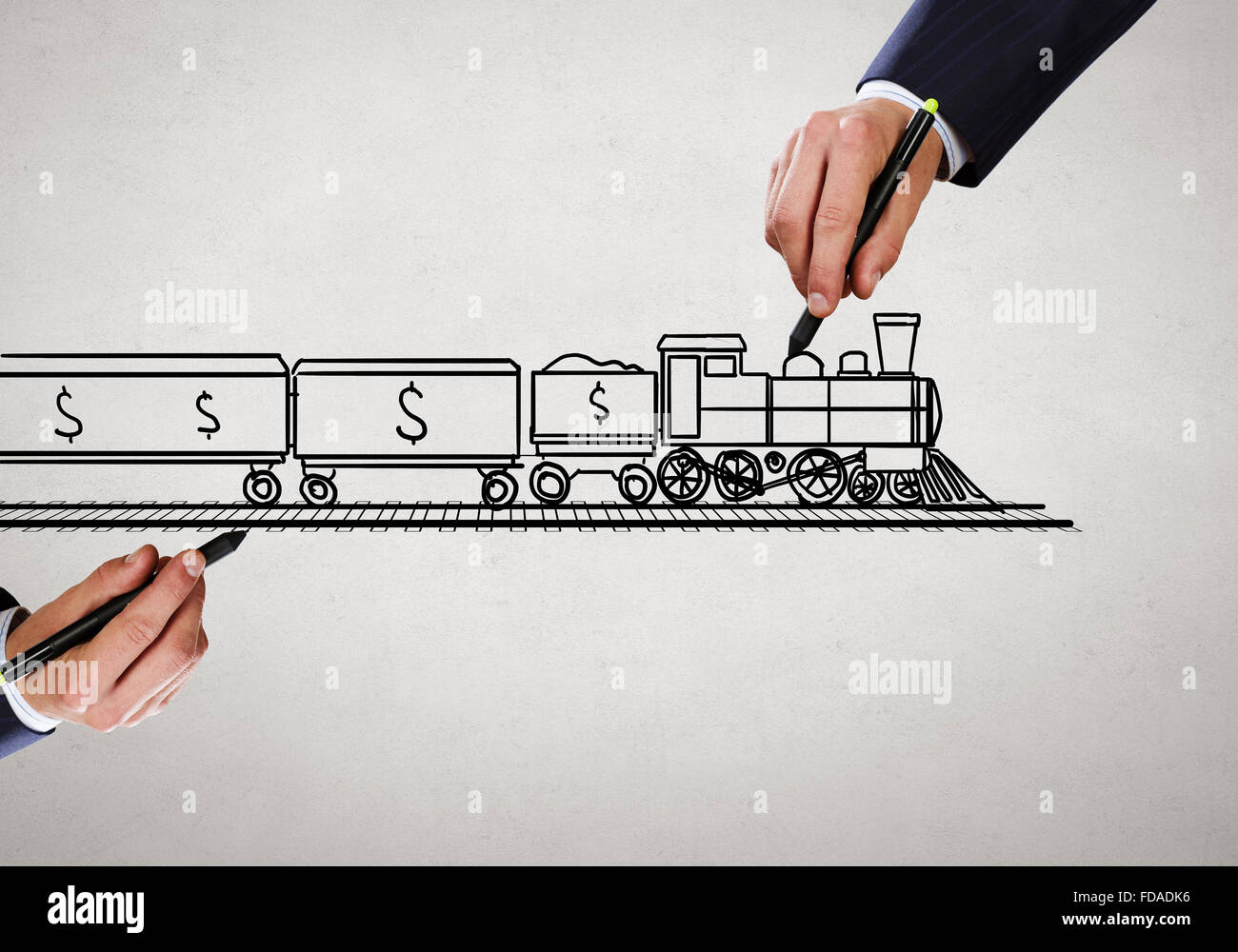 Close up of male hand drawing transportation train Stock Photo - Alamy