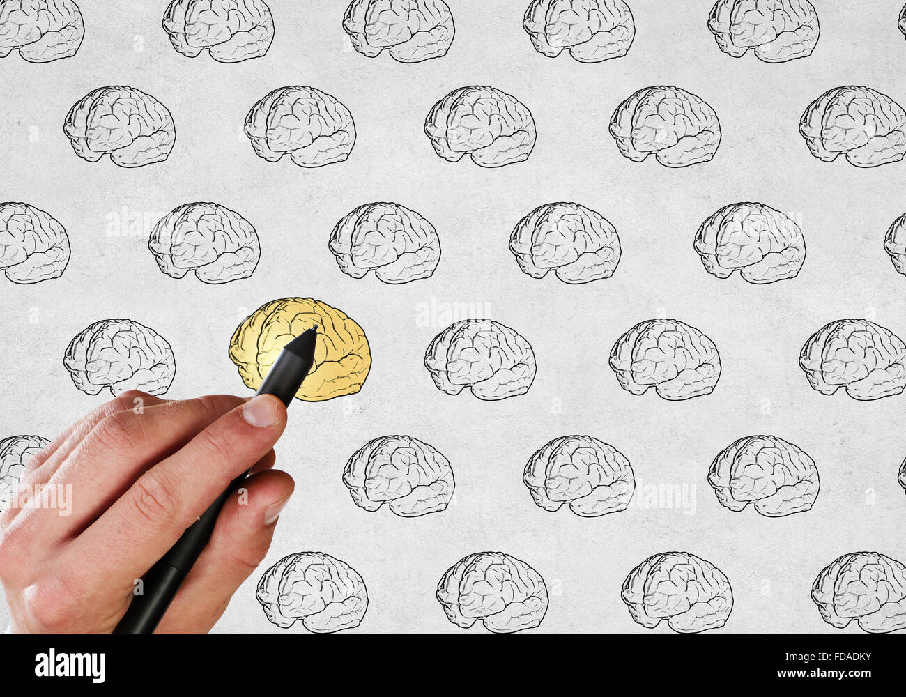 Close up of businessman drawing human brain on screen Stock Photo - Alamy