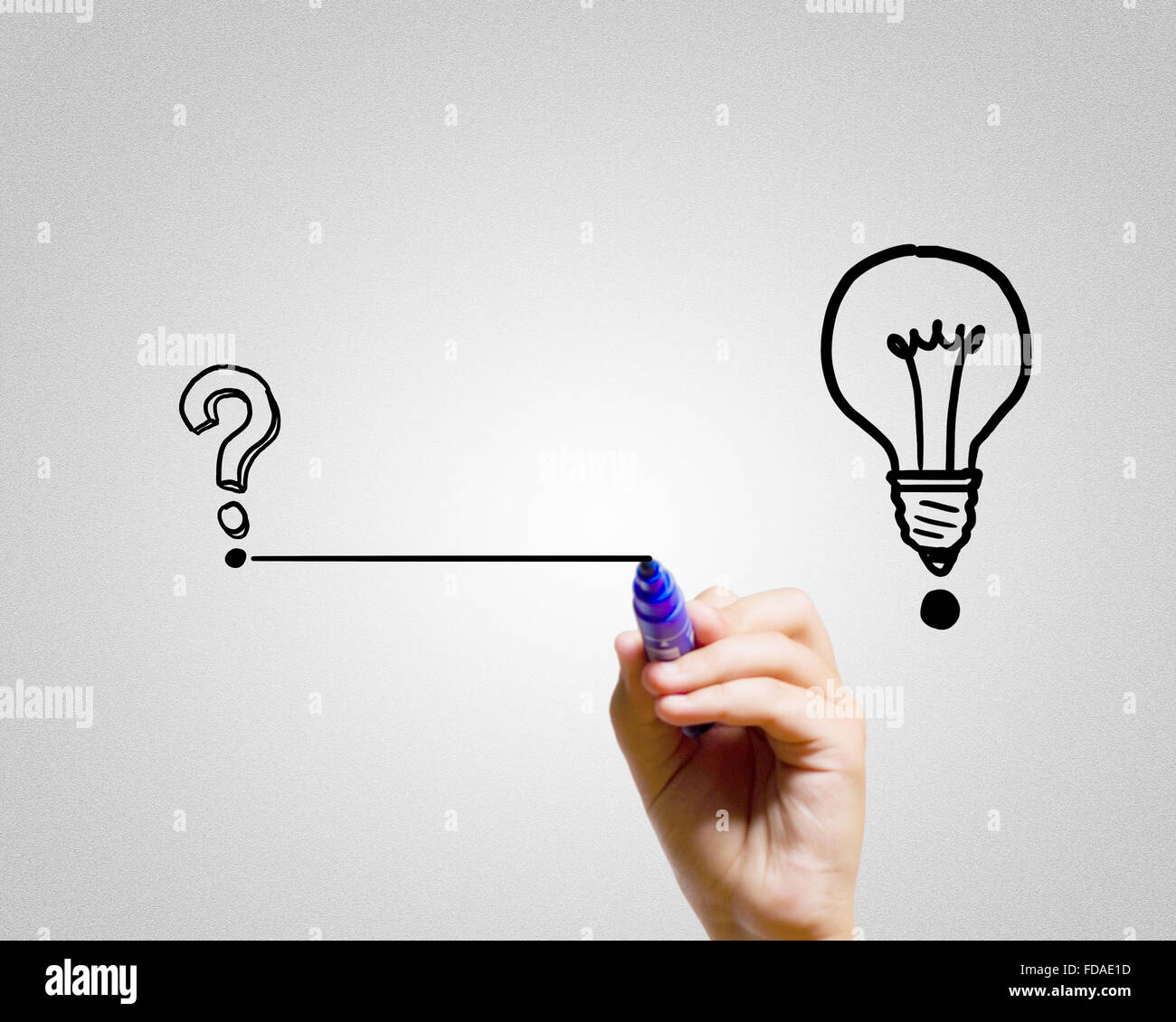 Close up of hand darwing line from question mark to idea Stock Photo ...