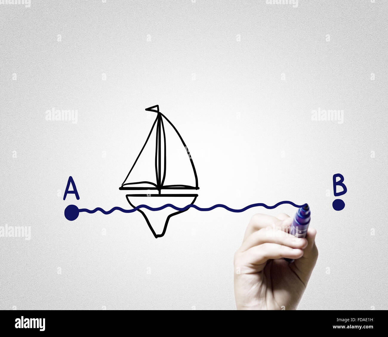 Close up of male hand drawing way from A to B point Stock Photo - Alamy