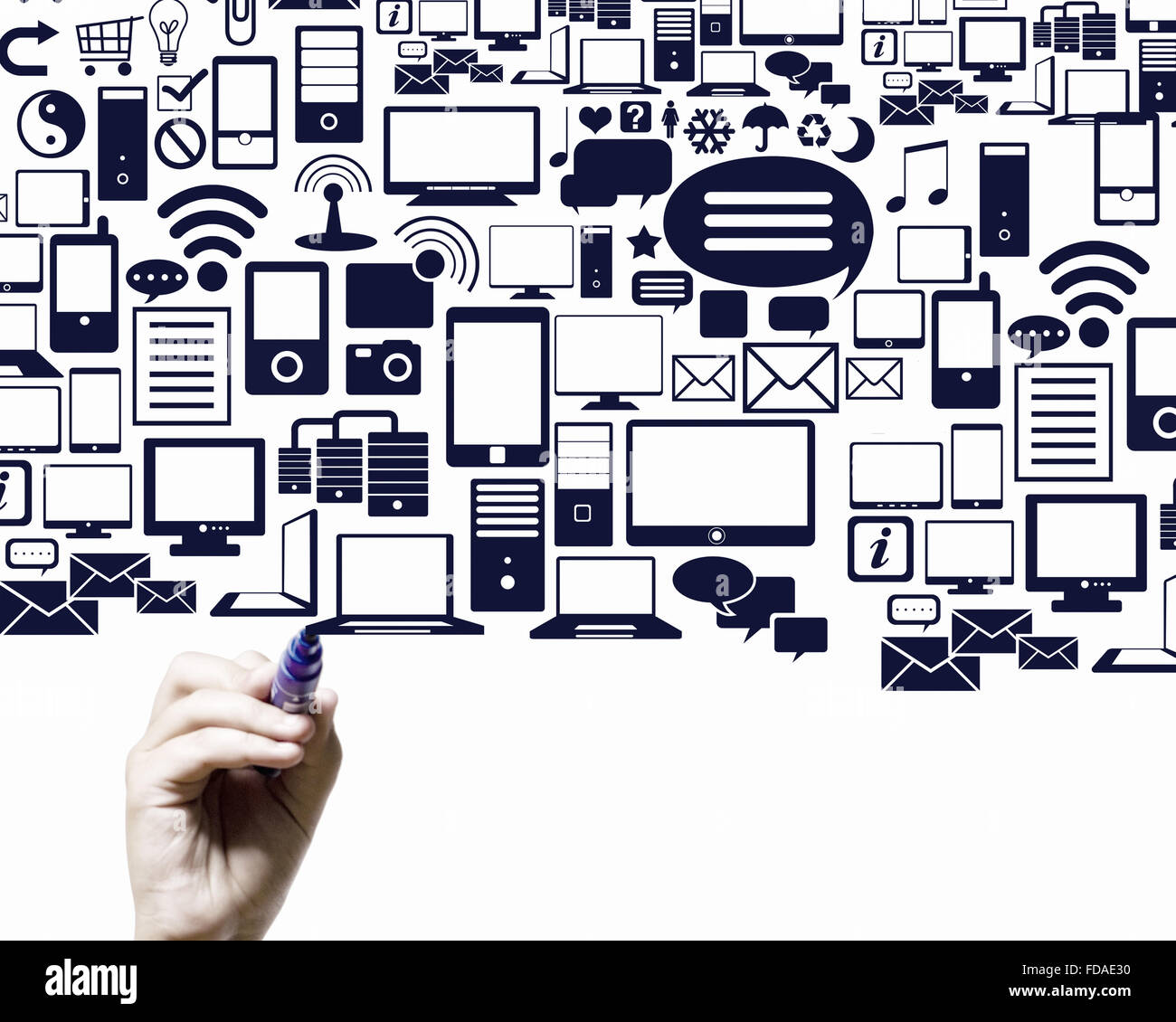 Male hand drawing with marker computer connection concept Stock Photo ...