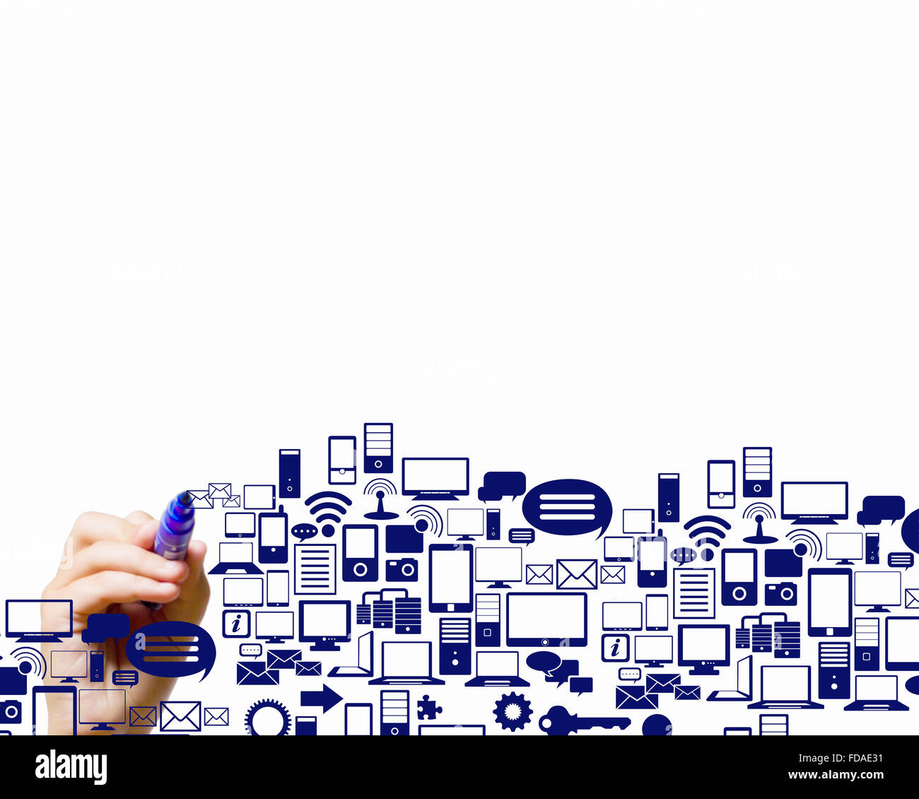 Male hand drawing with marker computer connection concept Stock Photo ...