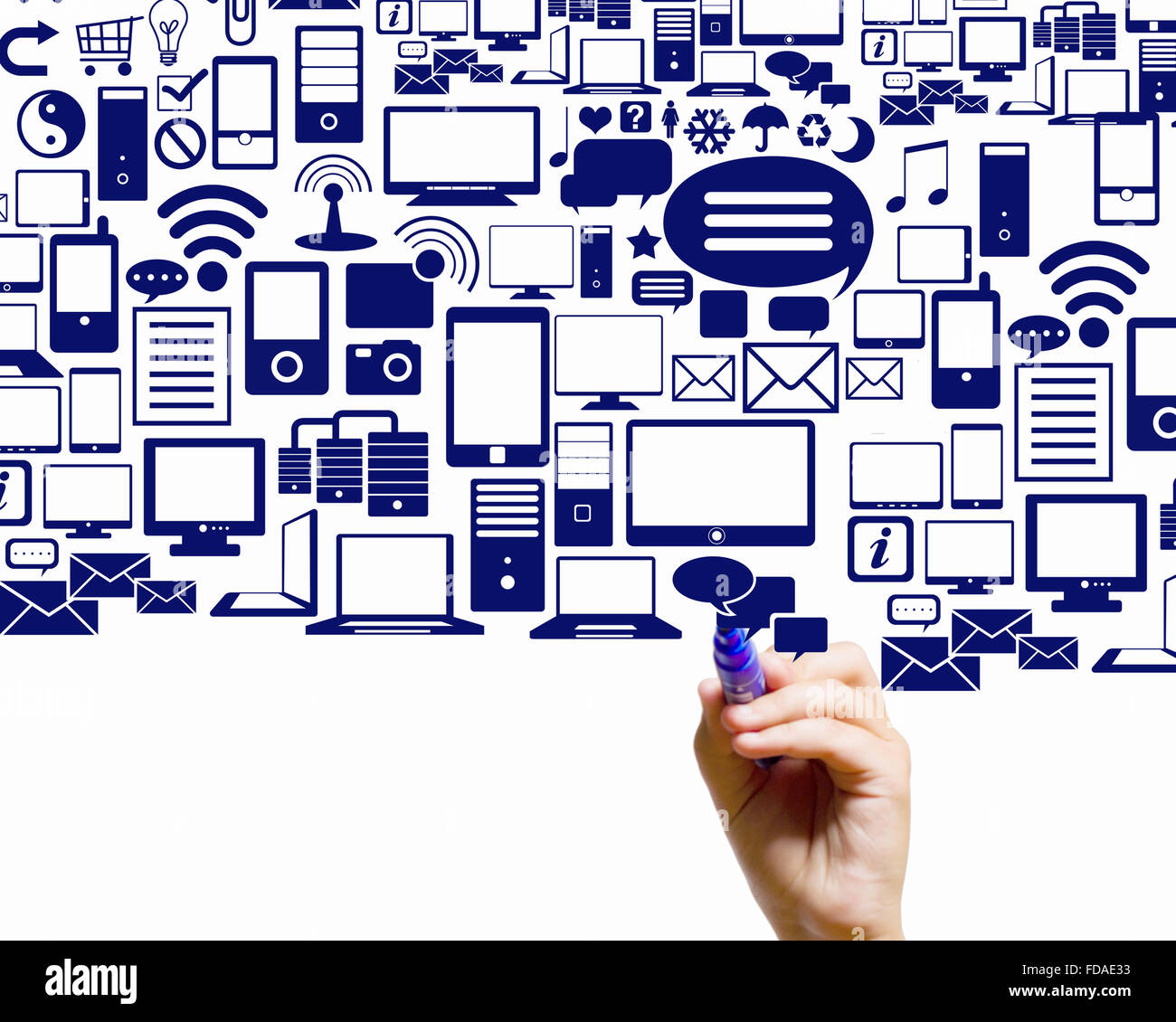 Male hand drawing with marker computer connection concept Stock Photo ...