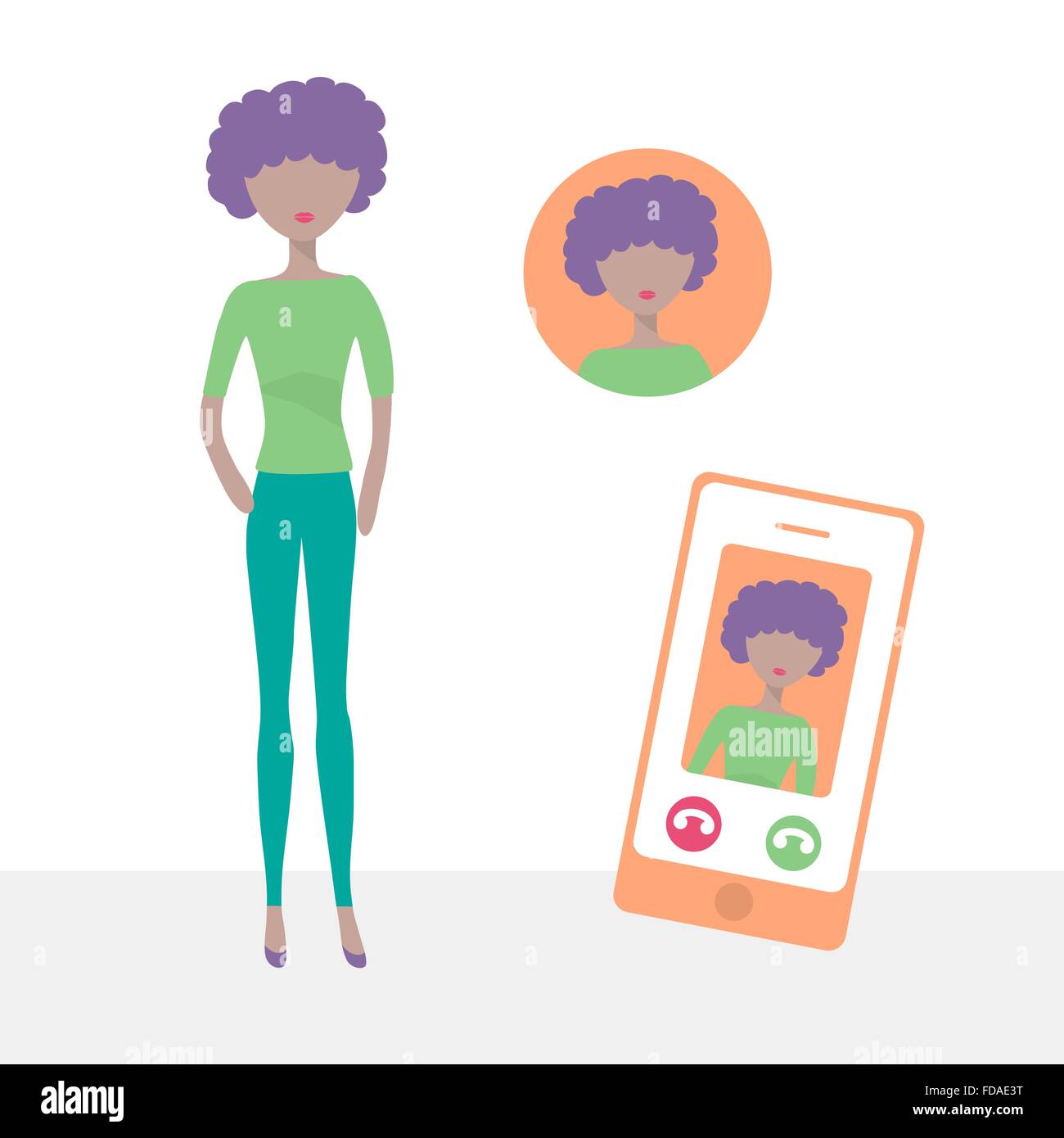 Female character icon in flat design style. Internet communication via ...
