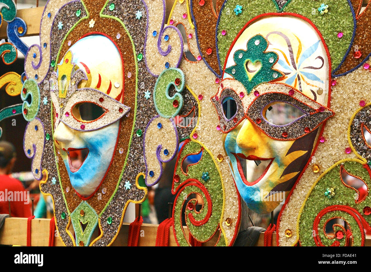 Philippines Cebu Cebu City Sinulog festival. Colourful Sinulog masks on ...