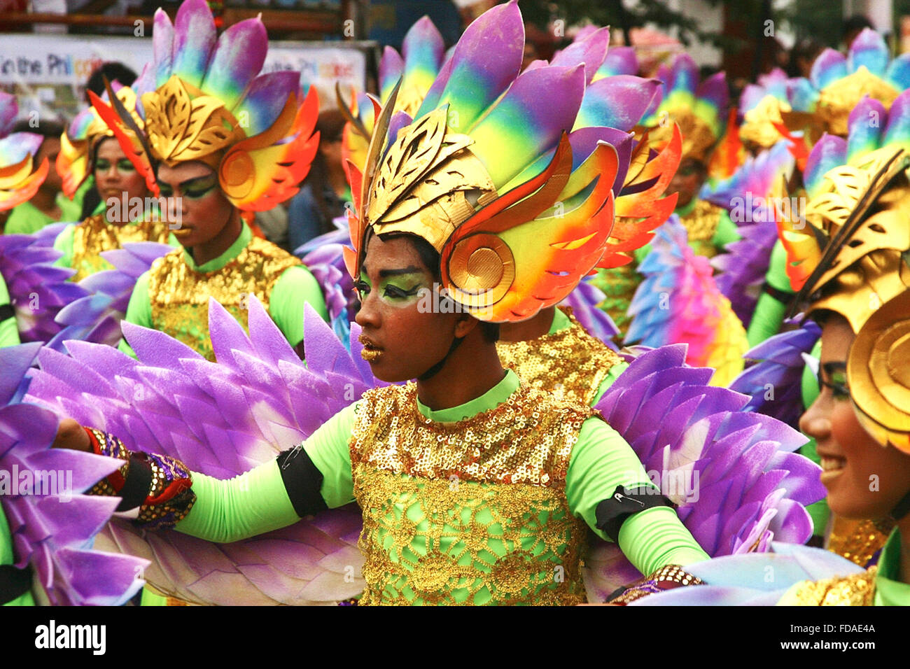 Philippines Cebu Cebu City Sinulog festival. Dancers in the street ...