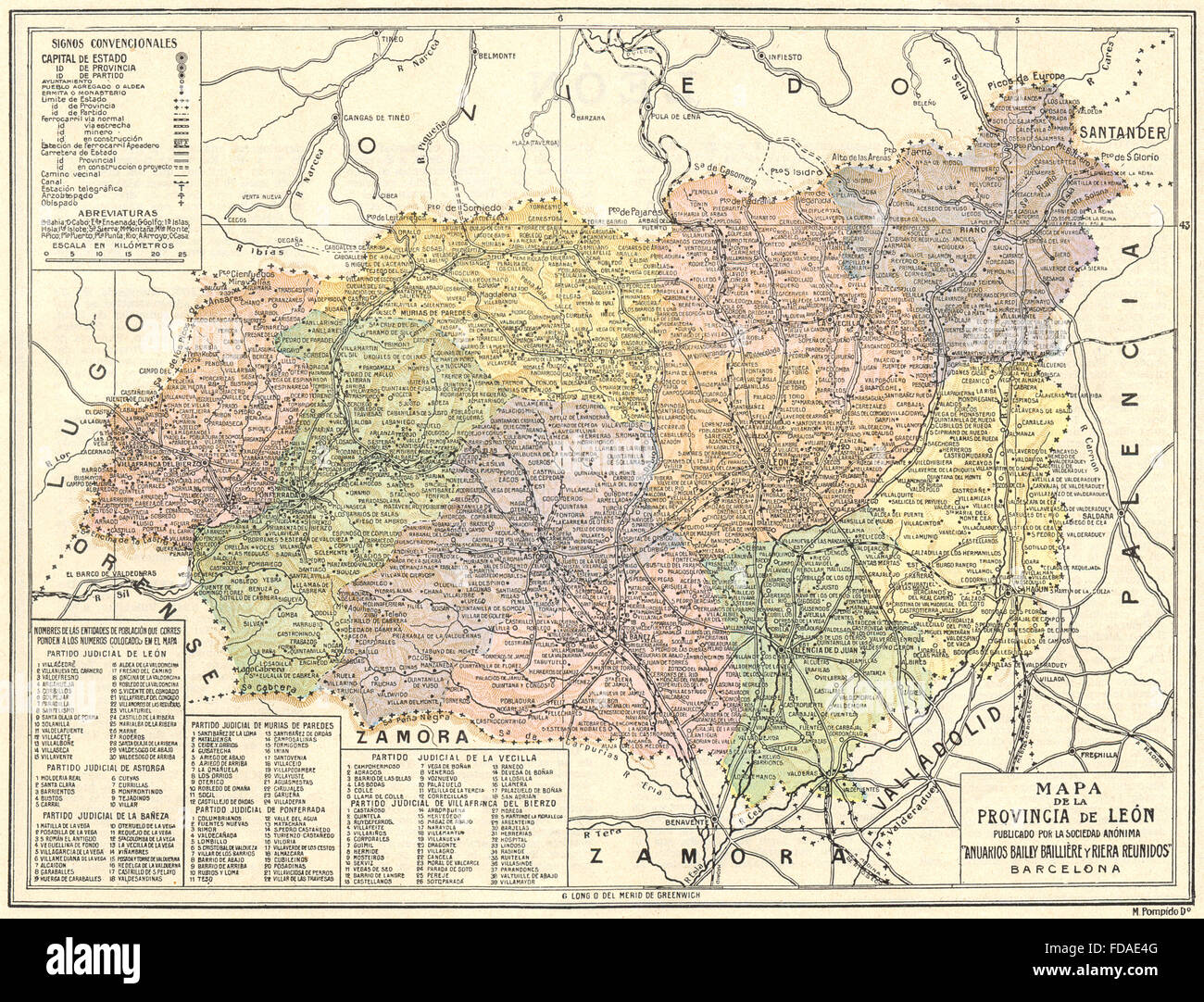 SPAIN: Mapa de la Provincia de Leon, 1913 Stock Photo - Alamy