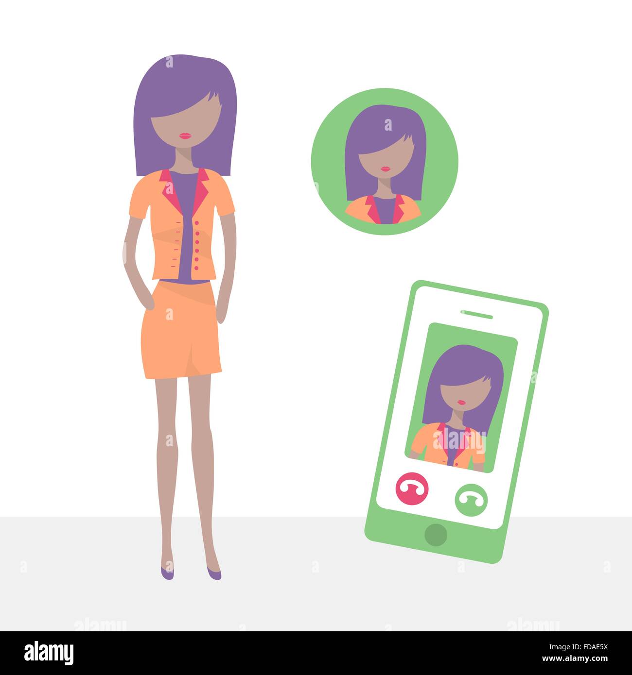 Female character icon in flat design style. Internet communication via ...