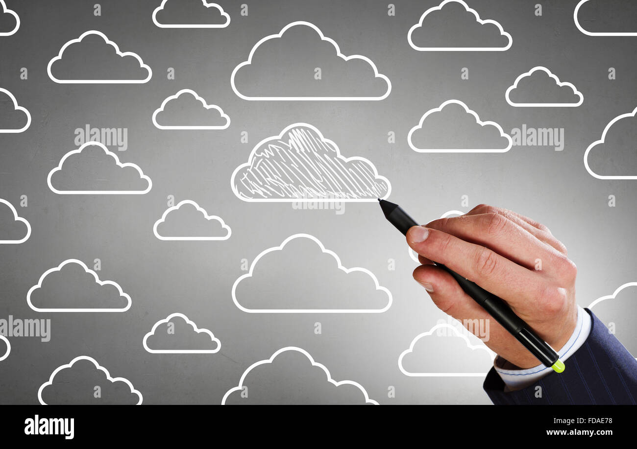 Close up of male hand drawing cloud computing concept Stock Photo - Alamy