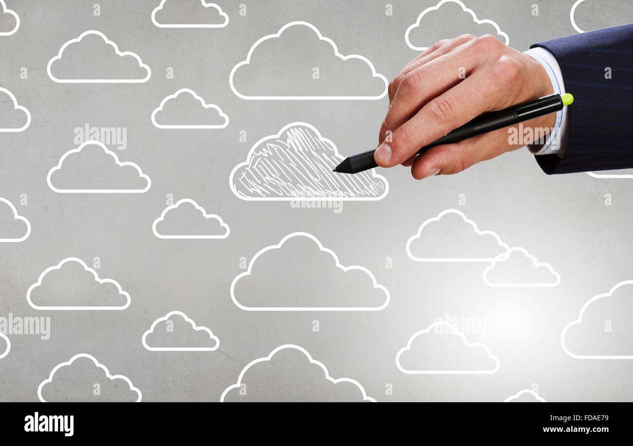 Close up of male hand drawing cloud computing concept Stock Photo - Alamy