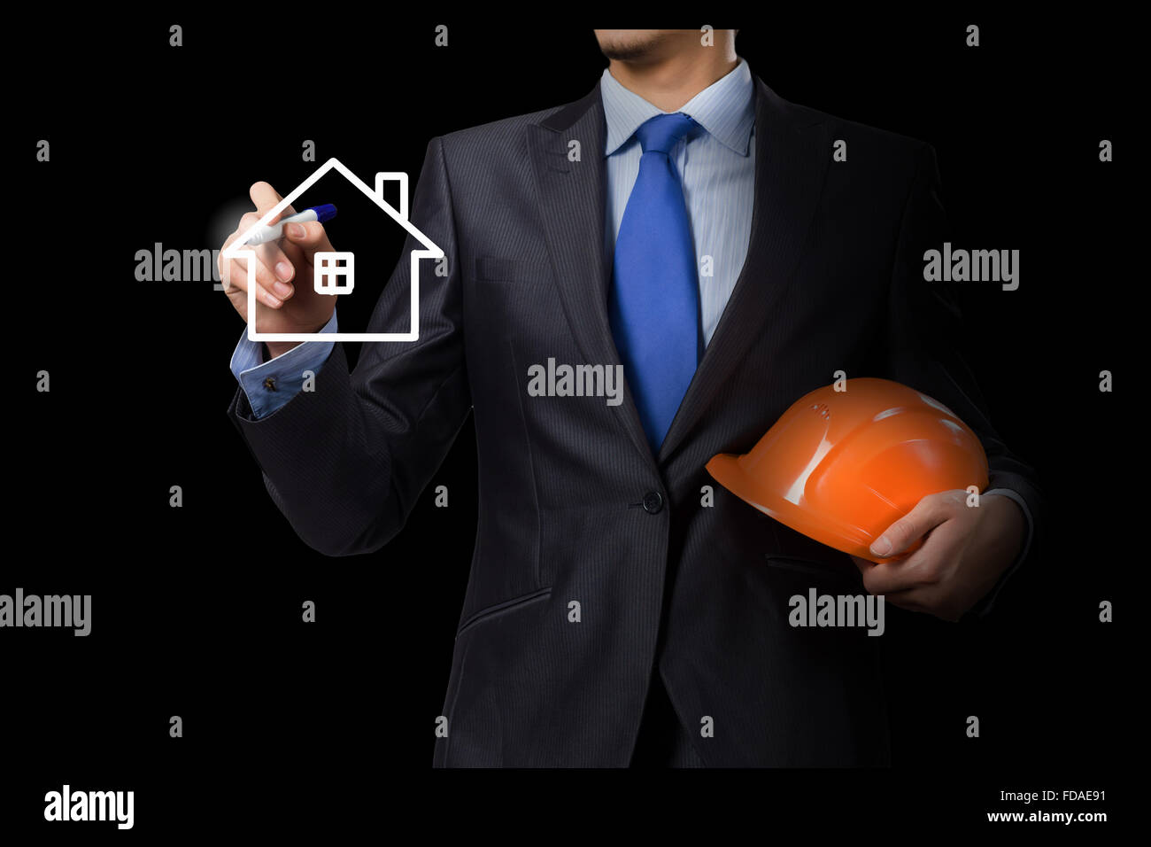 Young man engineer drawing sketches of construction project Stock Photo ...
