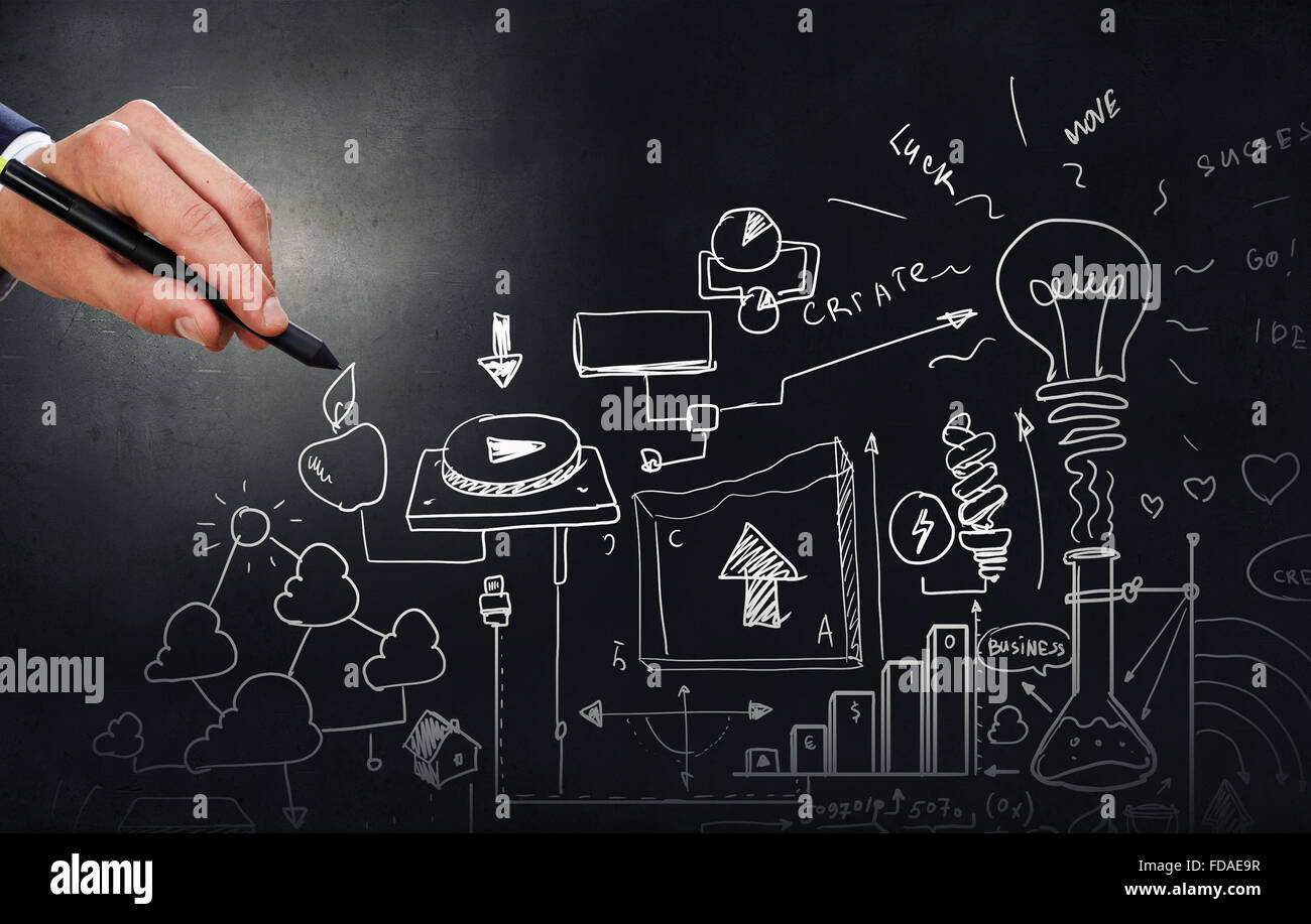 Close up of man hand drawing success strategy plan Stock Photo - Alamy