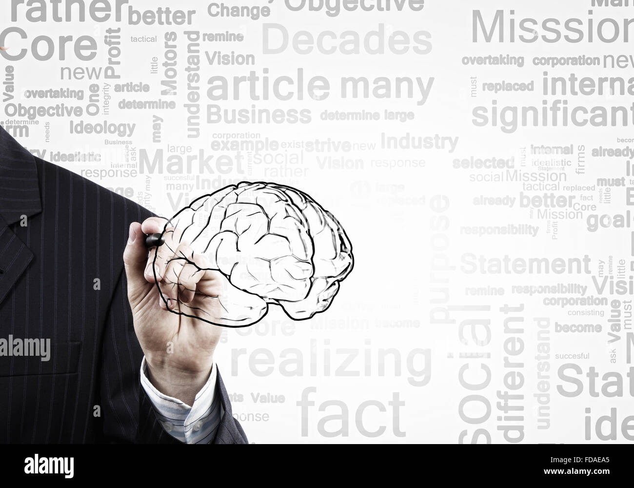 Close up of male hand drawing human brain Stock Photo - Alamy
