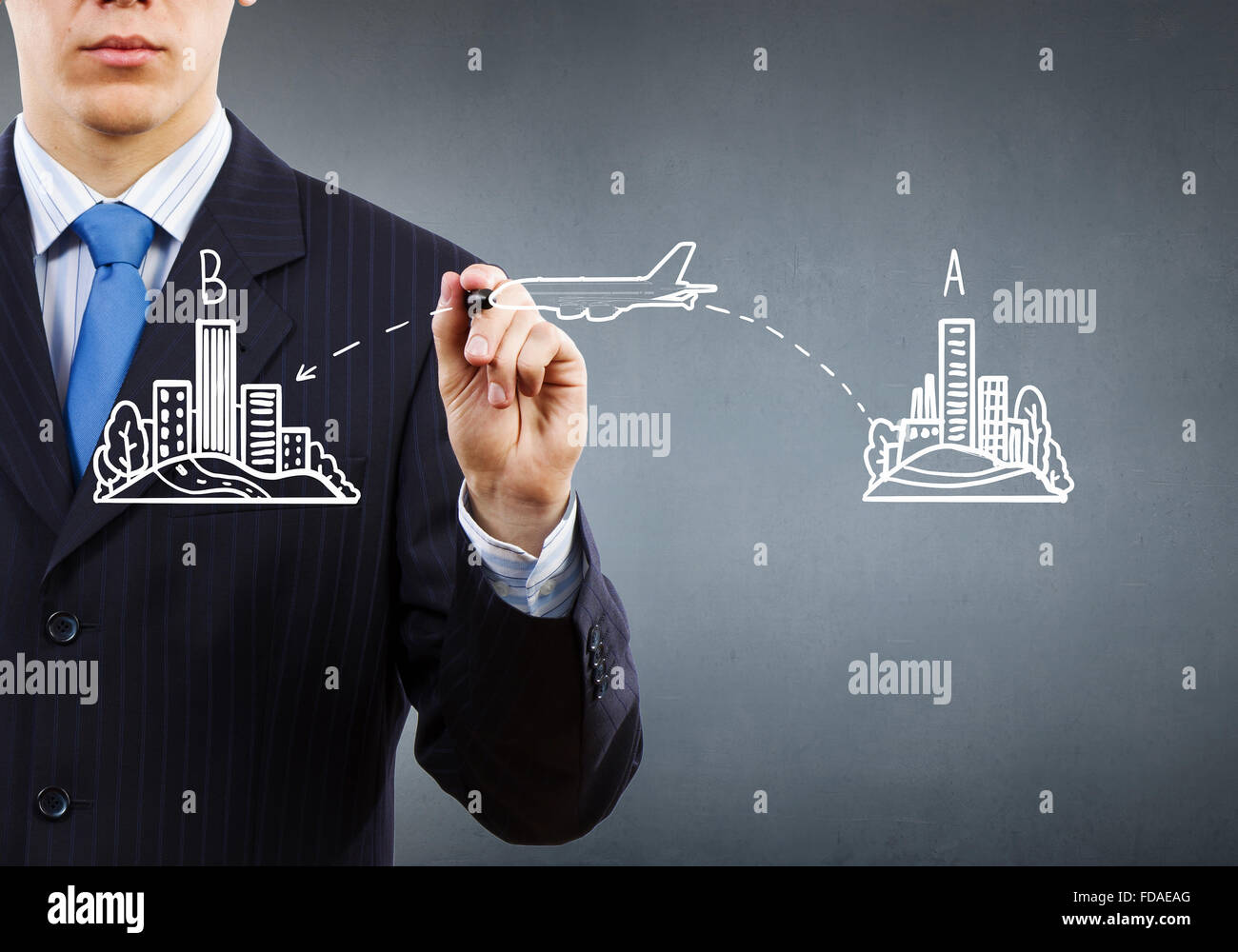 Close up of male hand drawing way from A to B point Stock Photo - Alamy