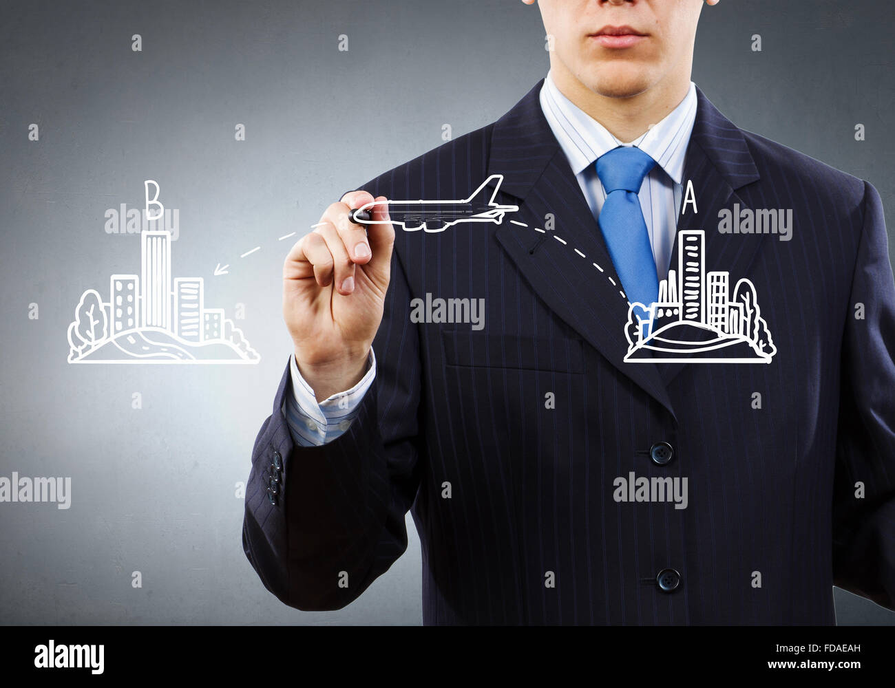 Close up of male hand drawing way from A to B point Stock Photo - Alamy