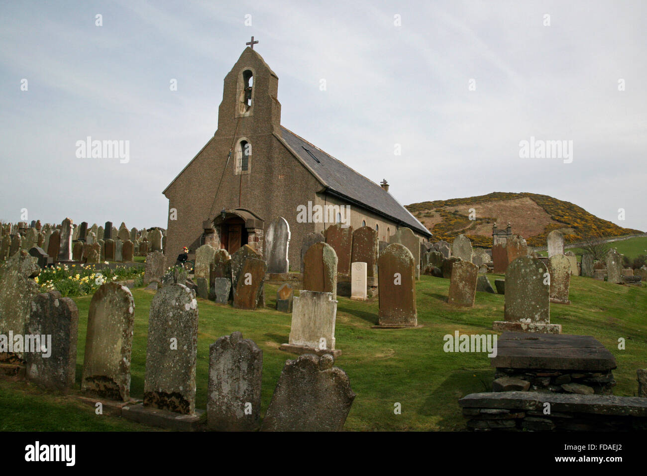 Kirk Maughold church and churchyard, near Ramsey, Isle of Man Stock ...