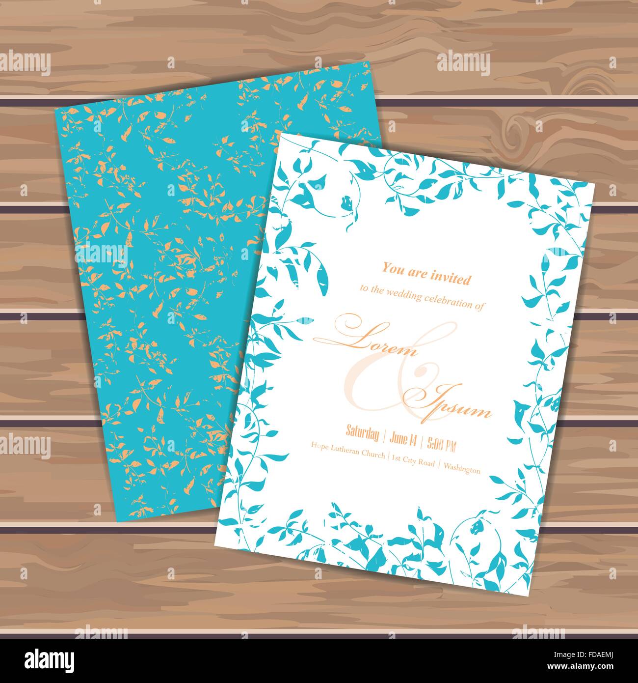 Greeting cards with grunge floral elements on wood plank background ...