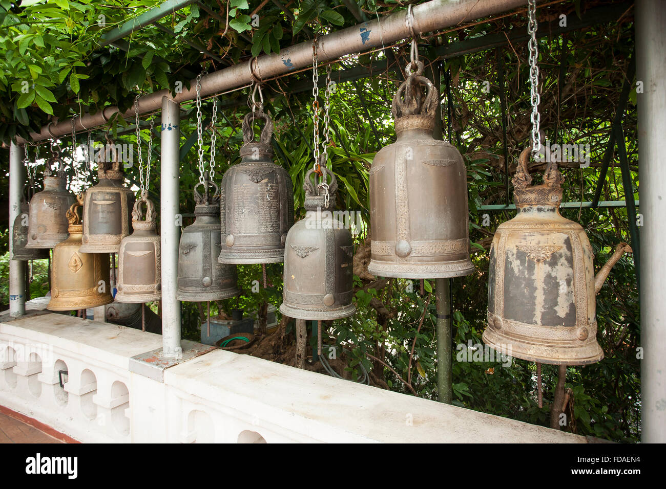 Buddhist prayer bells at Wat Saket Ratcha Wora Maha Wihan, Temple of ...