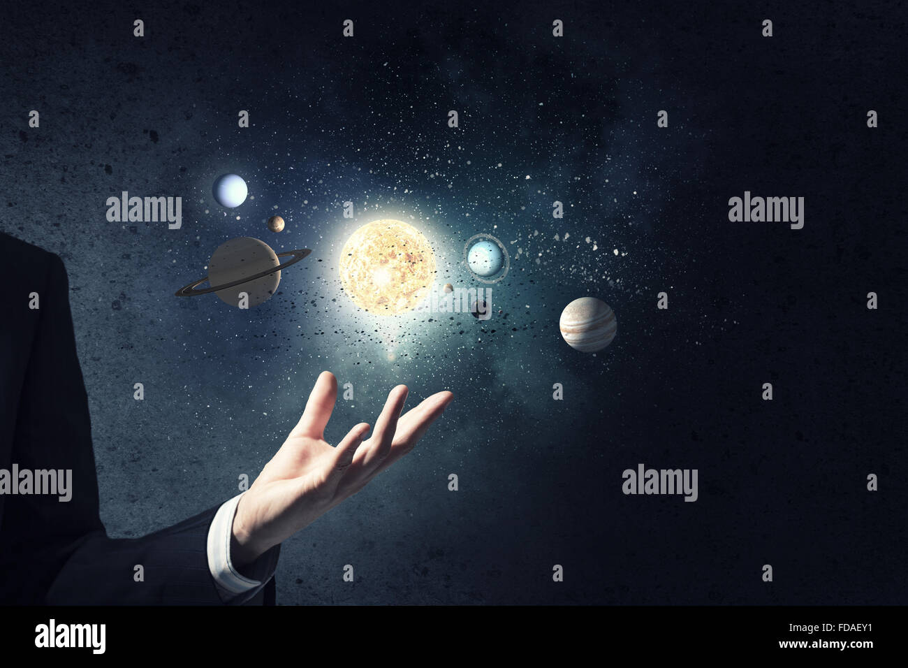 Close up of planet sun system in your hand Stock Photo - Alamy