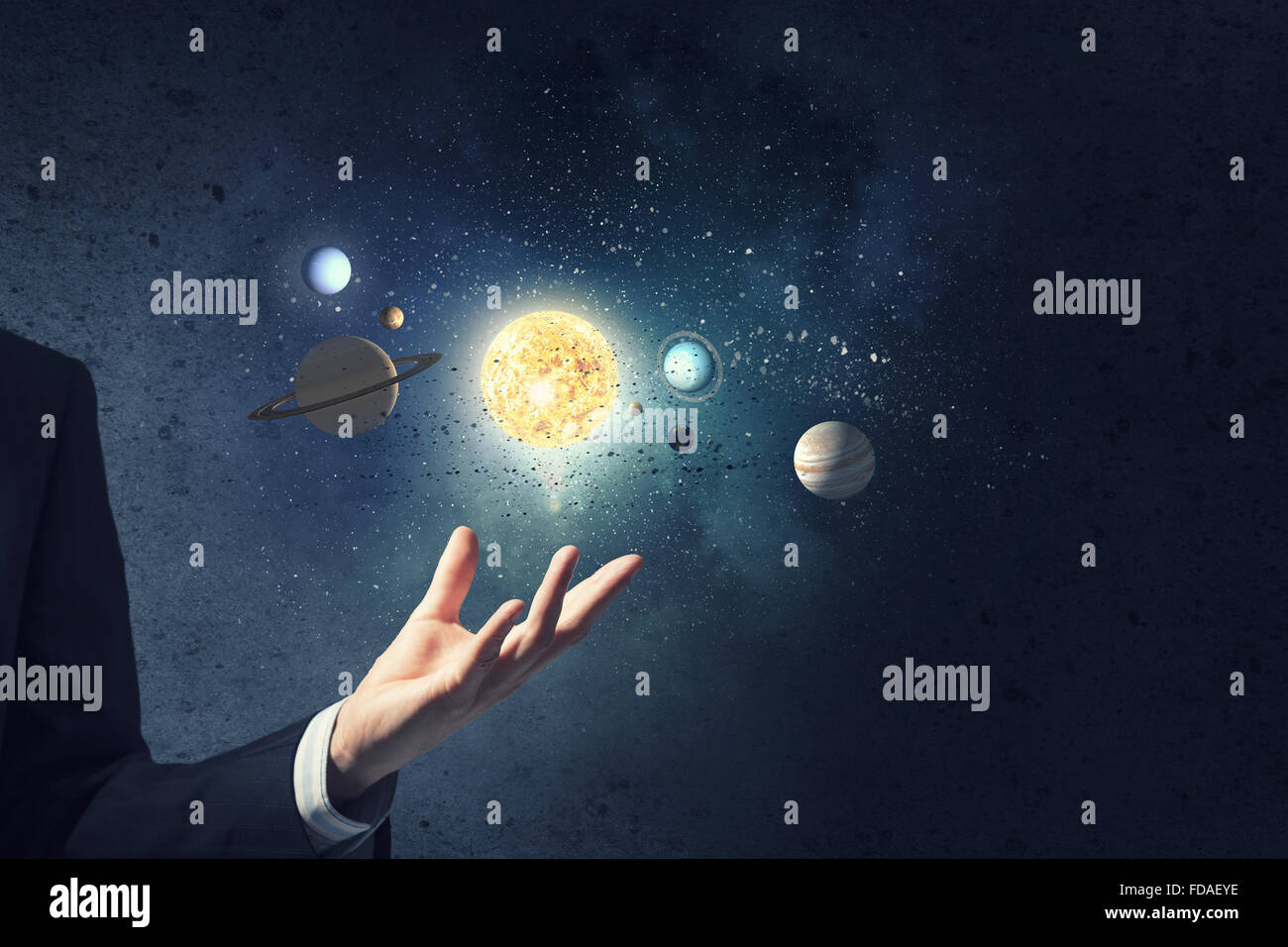 Close up of planet sun system in your hand Stock Photo - Alamy