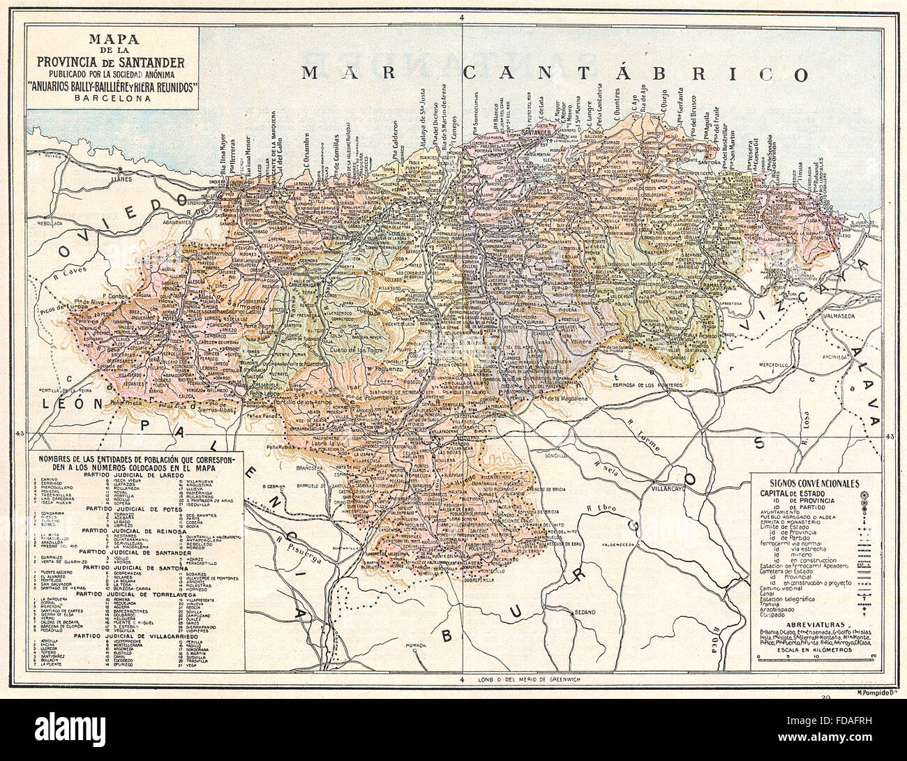 SPAIN: Mapa de la Provincia de Santander, 1913 Stock Photo - Alamy