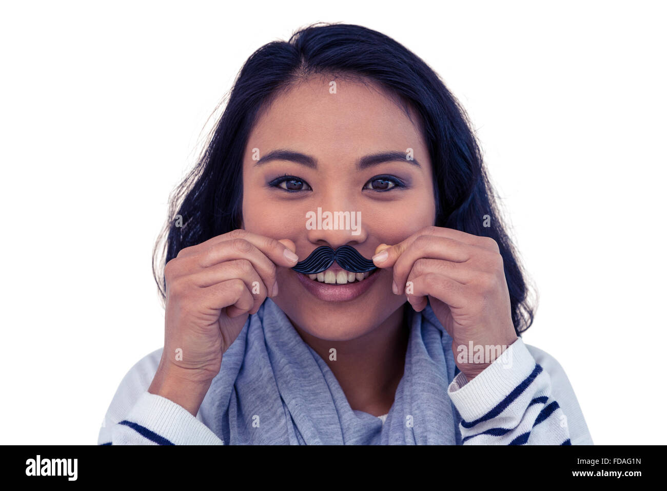 Pretty Asian woman with fake mustache posing for camera Stock Photo - Alamy