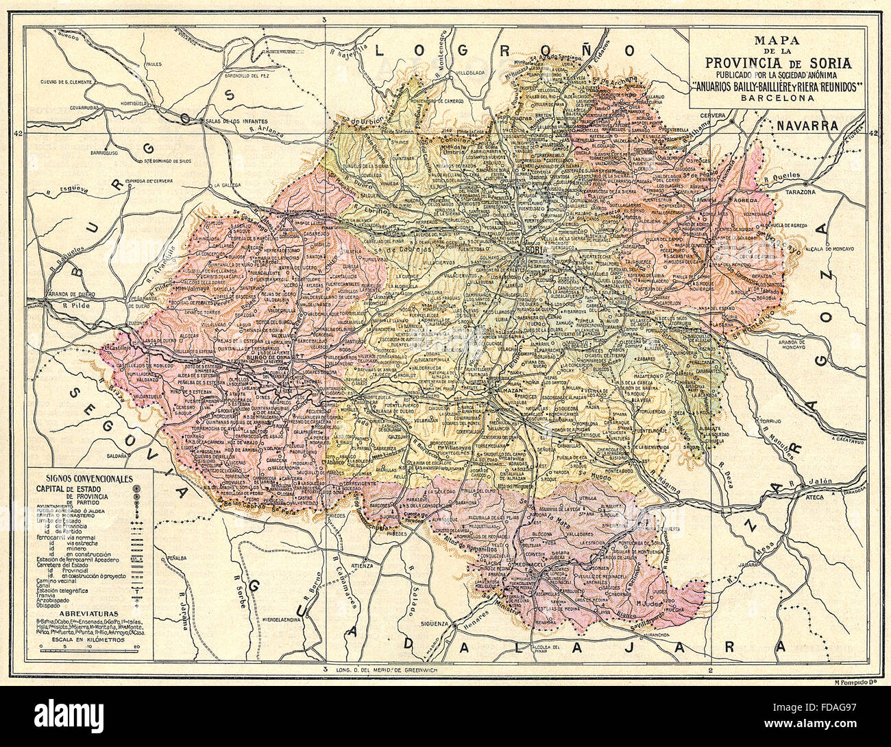 SPAIN: Mapa de la Provincia de Soria, 1913 Stock Photo - Alamy