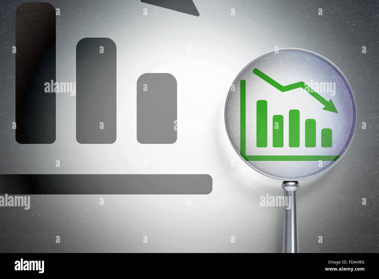 Marketing concept: Decline Graph with optical glass on digital ...