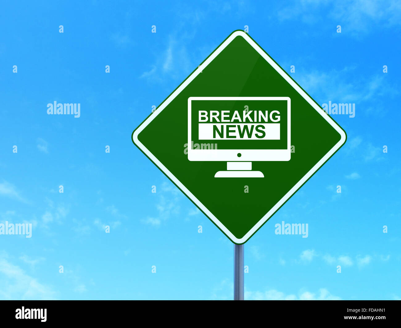 News concept: Breaking News On Screen on road sign background Stock ...