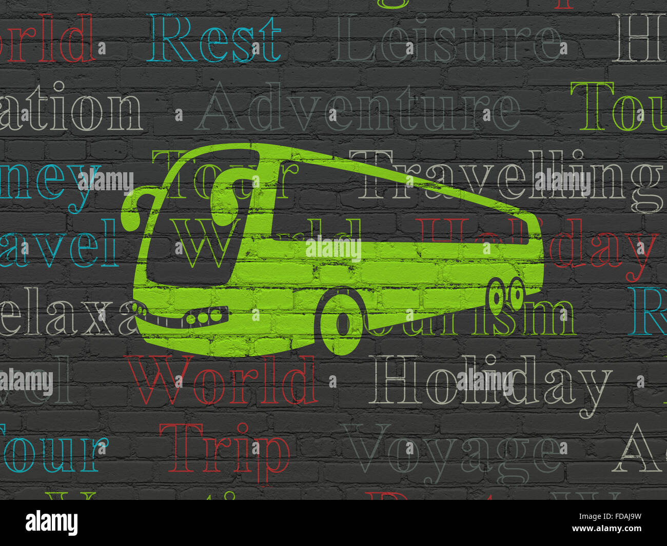 Vacation concept: Bus on wall background Stock Photo - Alamy