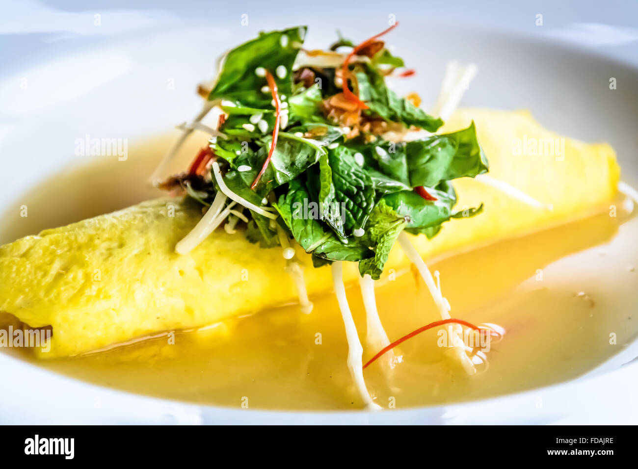 Sydney Crab Omelette, Enoki Mushroom, and Herb Salad, Miso Mustard ...