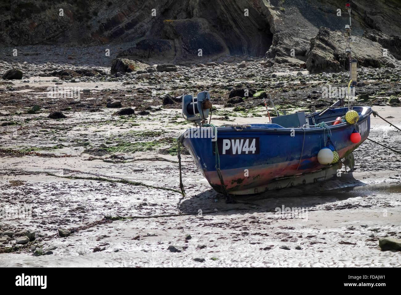 Fishing boat beached at Bude Stock Photo - Alamy
