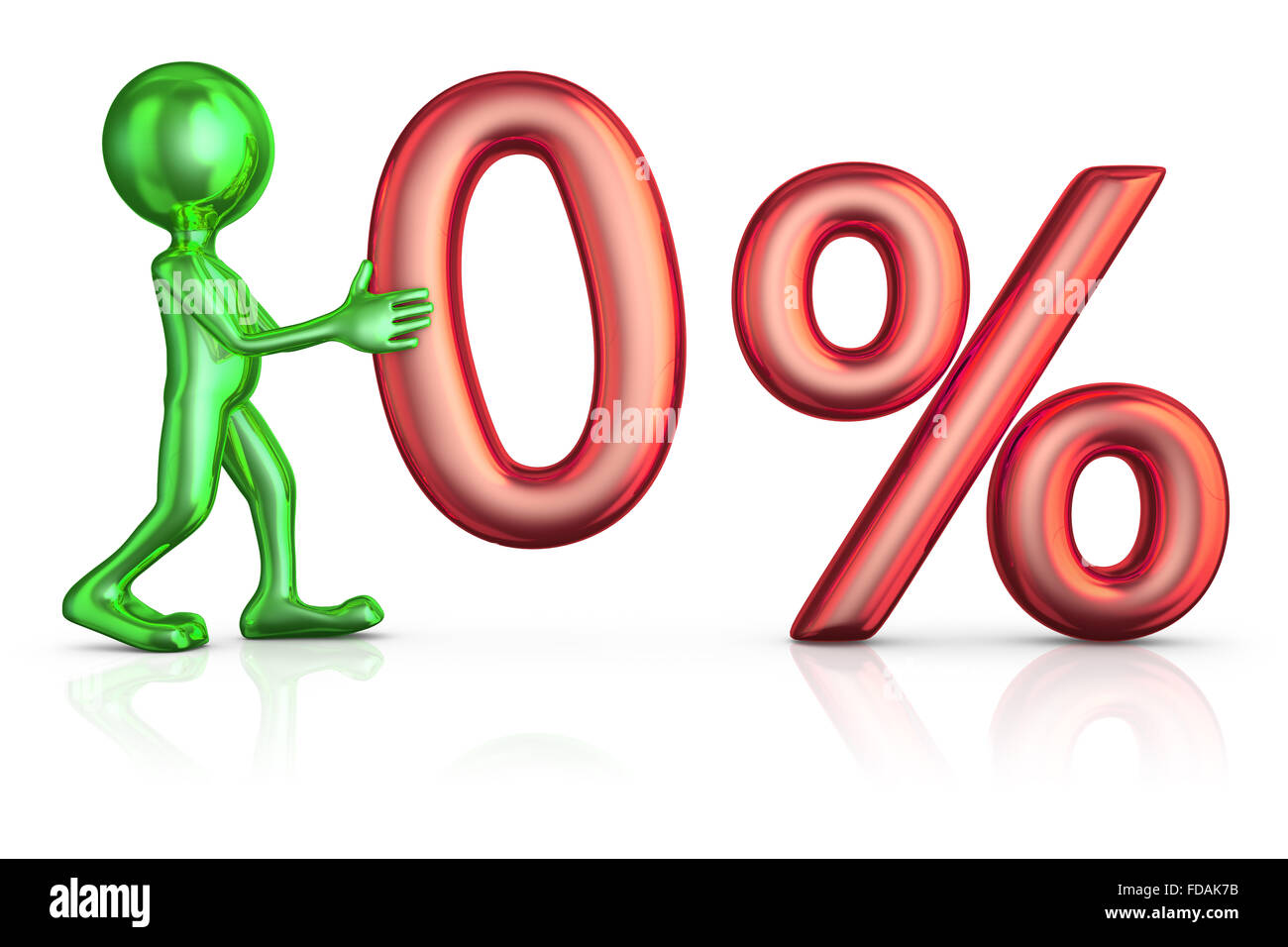 green man holding a figure of zero percent Stock Photo - Alamy