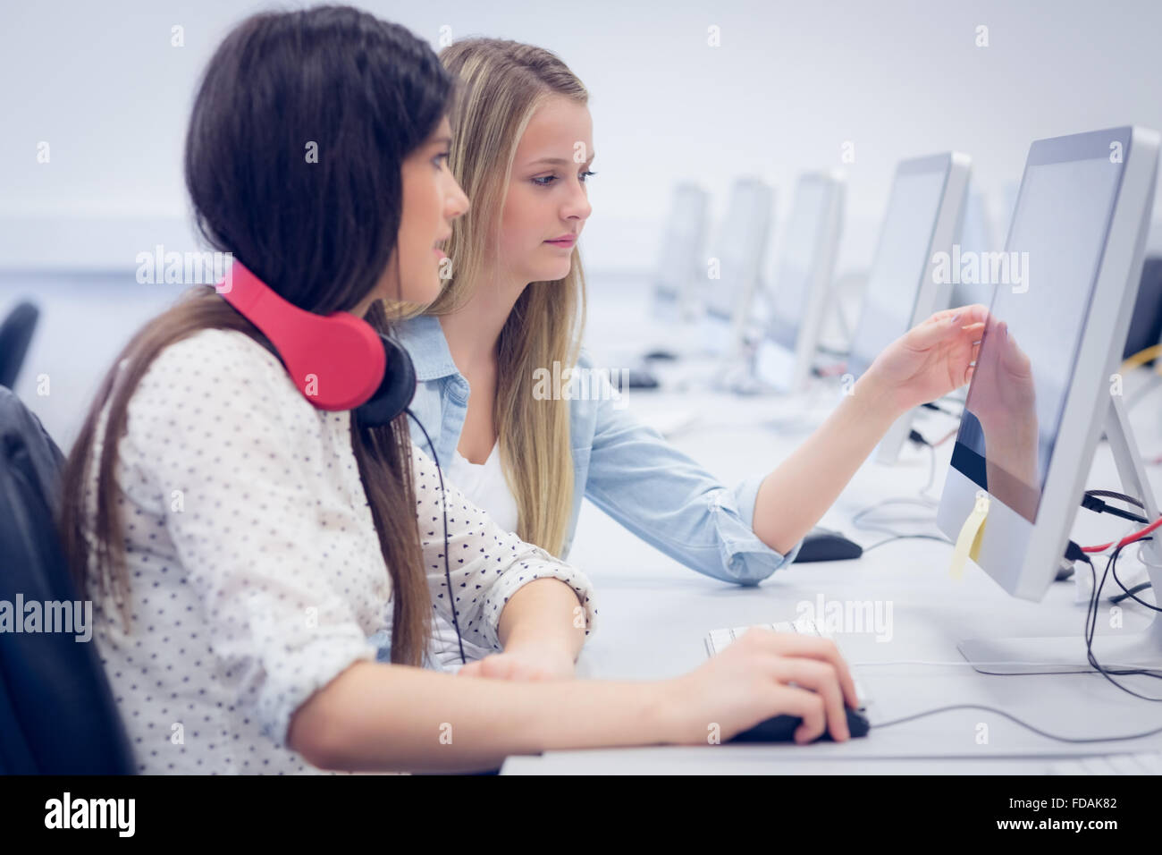 Concentrated students using computer Stock Photo - Alamy