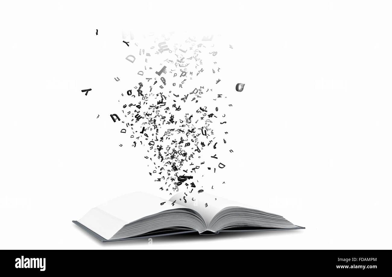 Old opened book characters flying Cut Out Stock Images & Pictures - Alamy