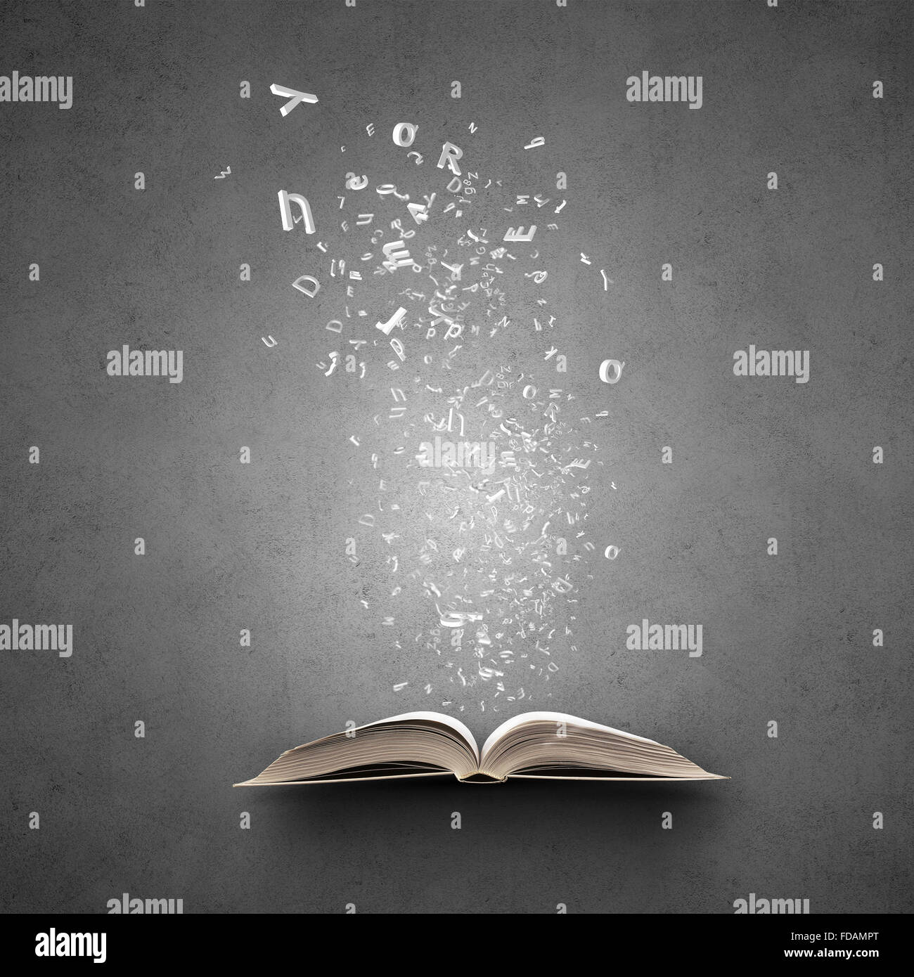Open book flying alphabet hi-res stock photography and images - Alamy