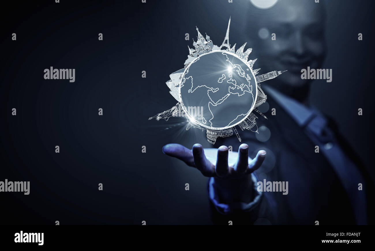 Businesswoman hand showing visiting different countries concept Stock ...