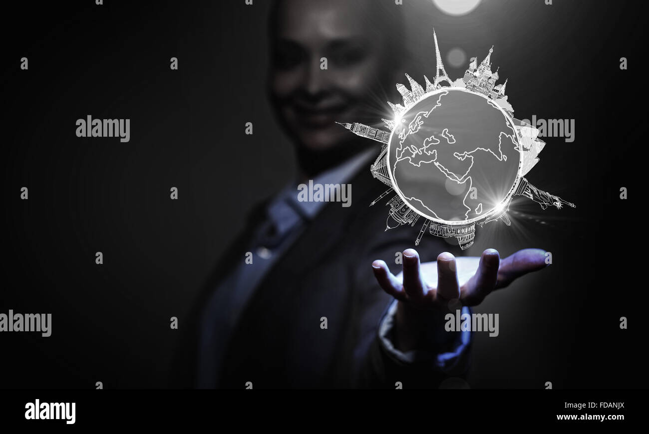 Businesswoman hand showing visiting different countries concept Stock ...