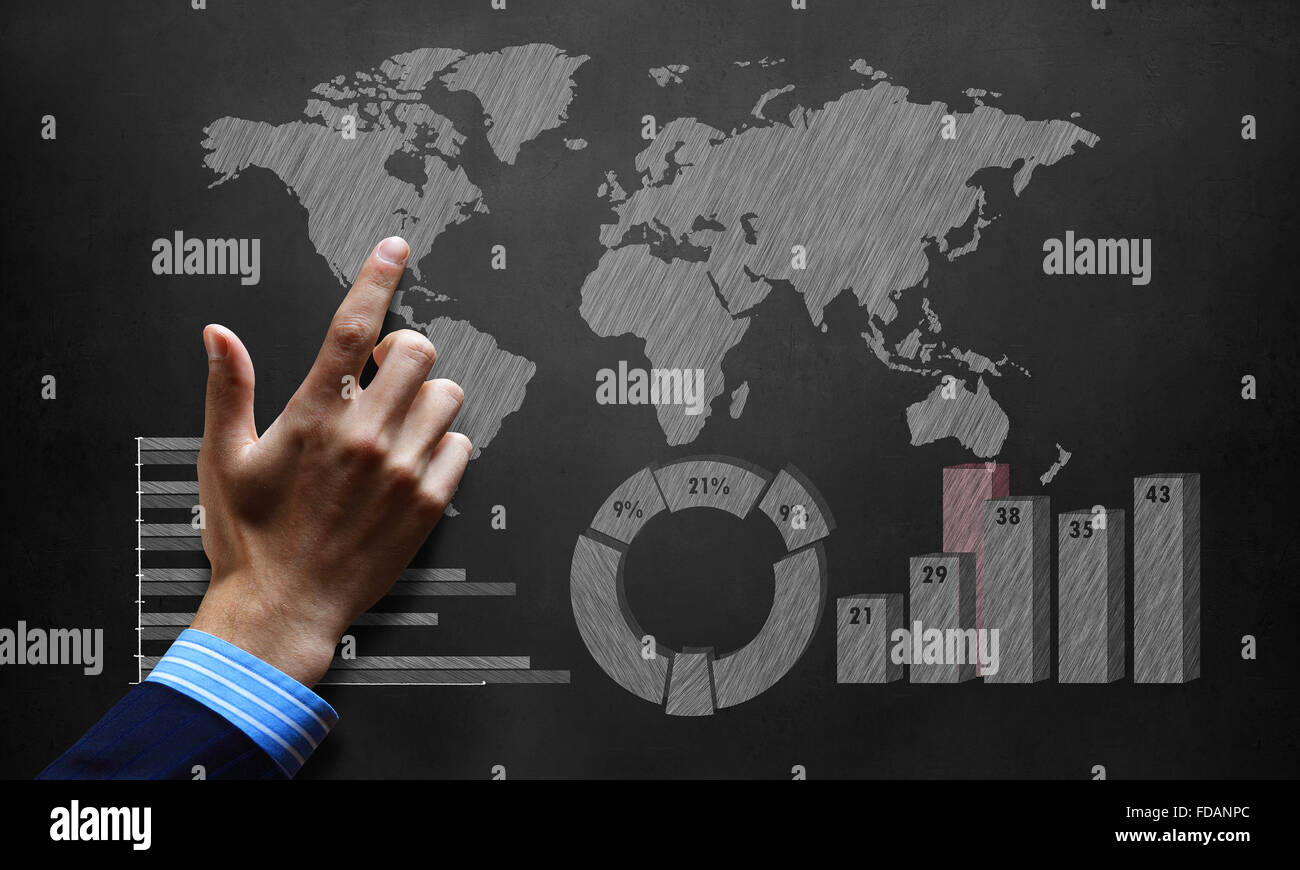 Global economics concept with male hand touching world map Stock Photo ...