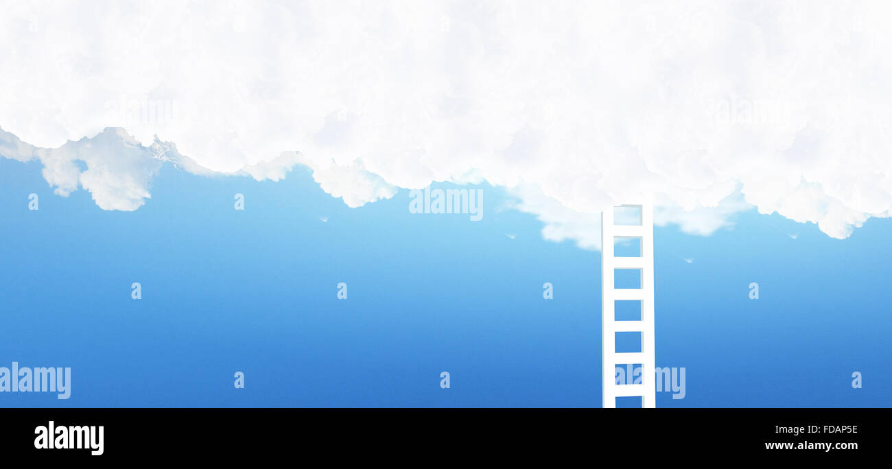 Conceptual image with ladder leading to white blank cloud Stock Photo ...