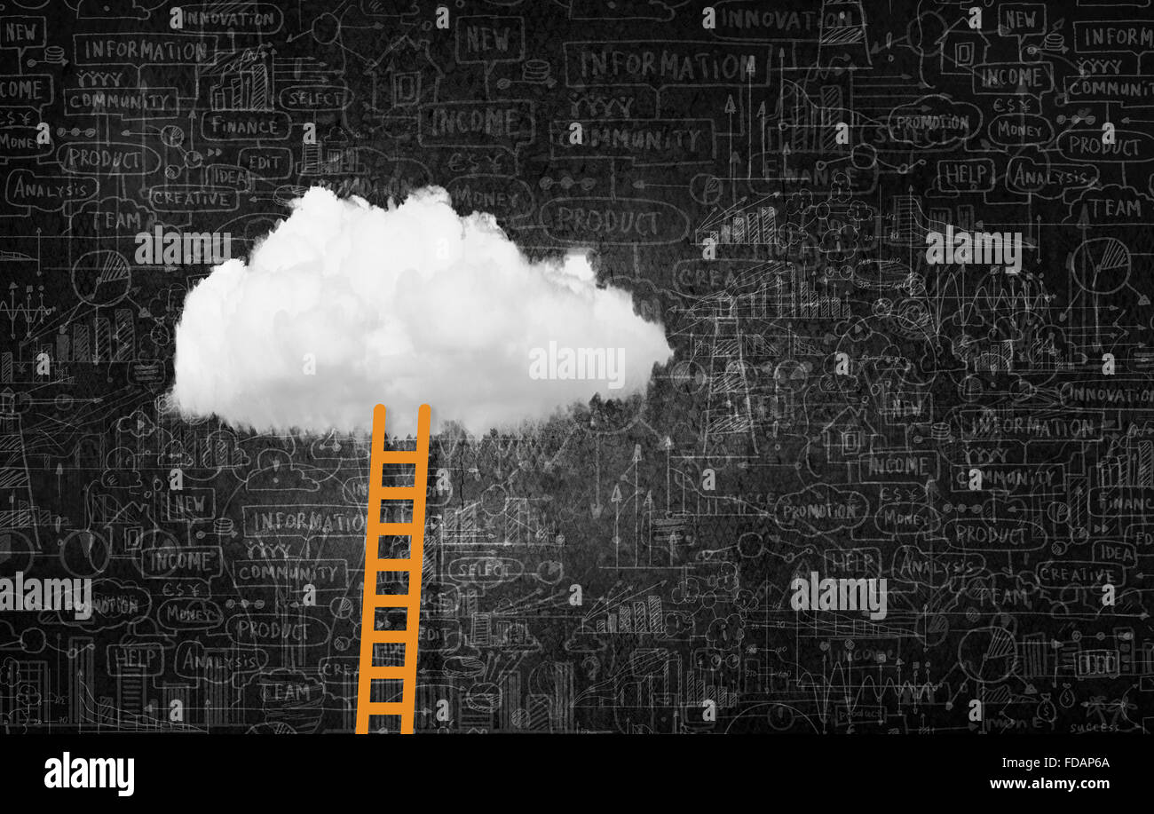 Conceptual image with ladder leading to white blank cloud Stock Photo ...