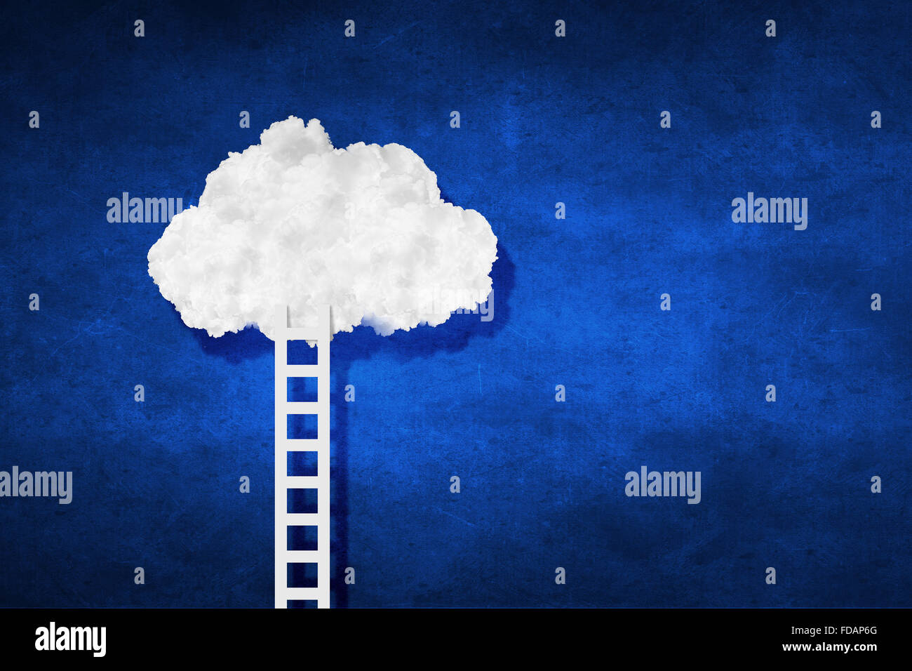 Conceptual image with ladder leading to white blank cloud Stock Photo ...