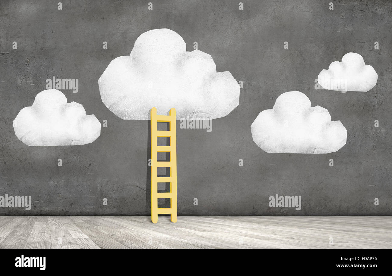 Conceptual image with ladder leading to white blank cloud Stock Photo ...